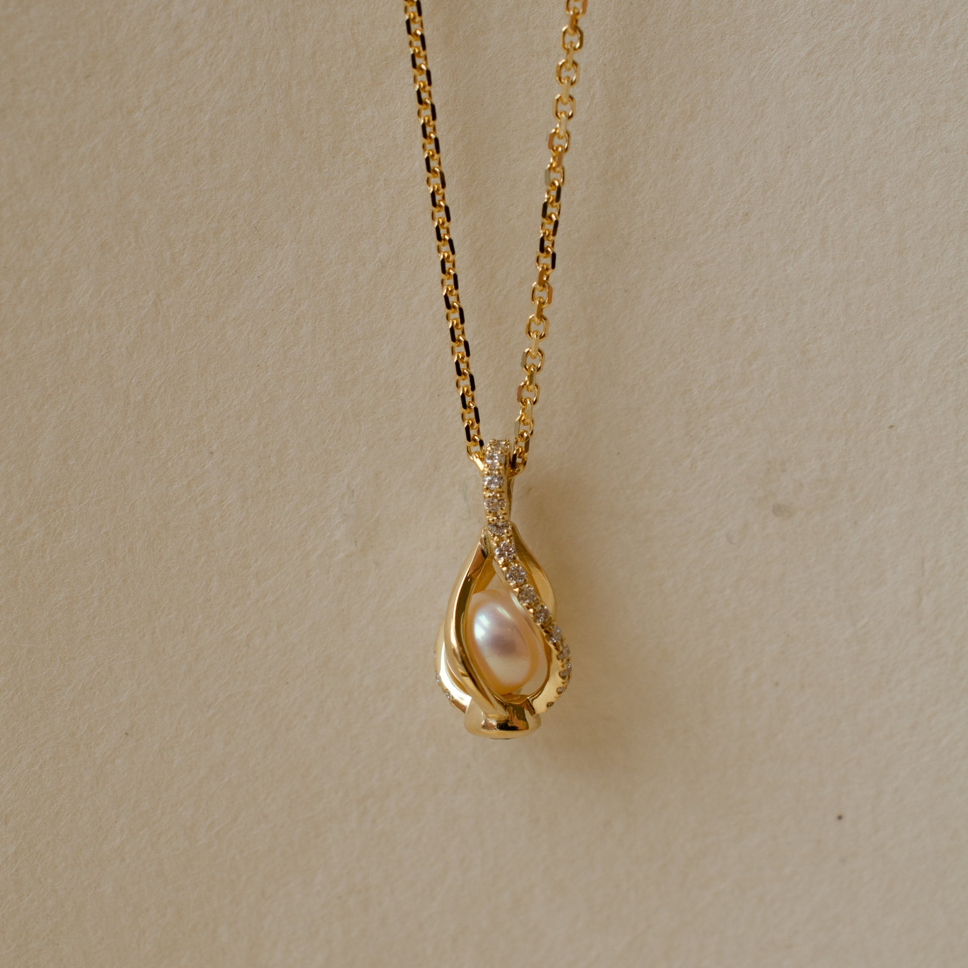 Diamond Pearl Cage Holder Necklace Element Elementbespokejewellery